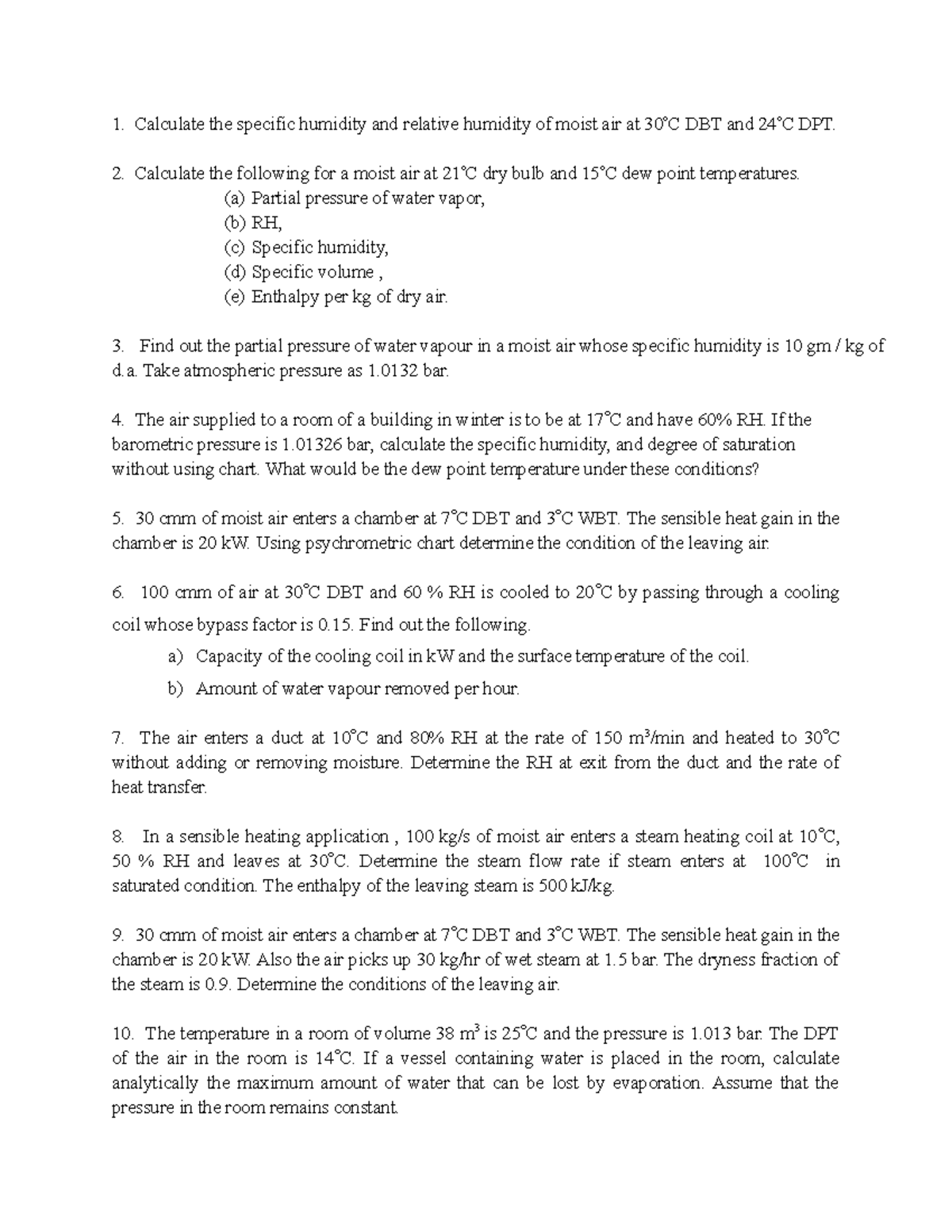 Psychrometry - practice - Calculate the specific humidity and relative ...
