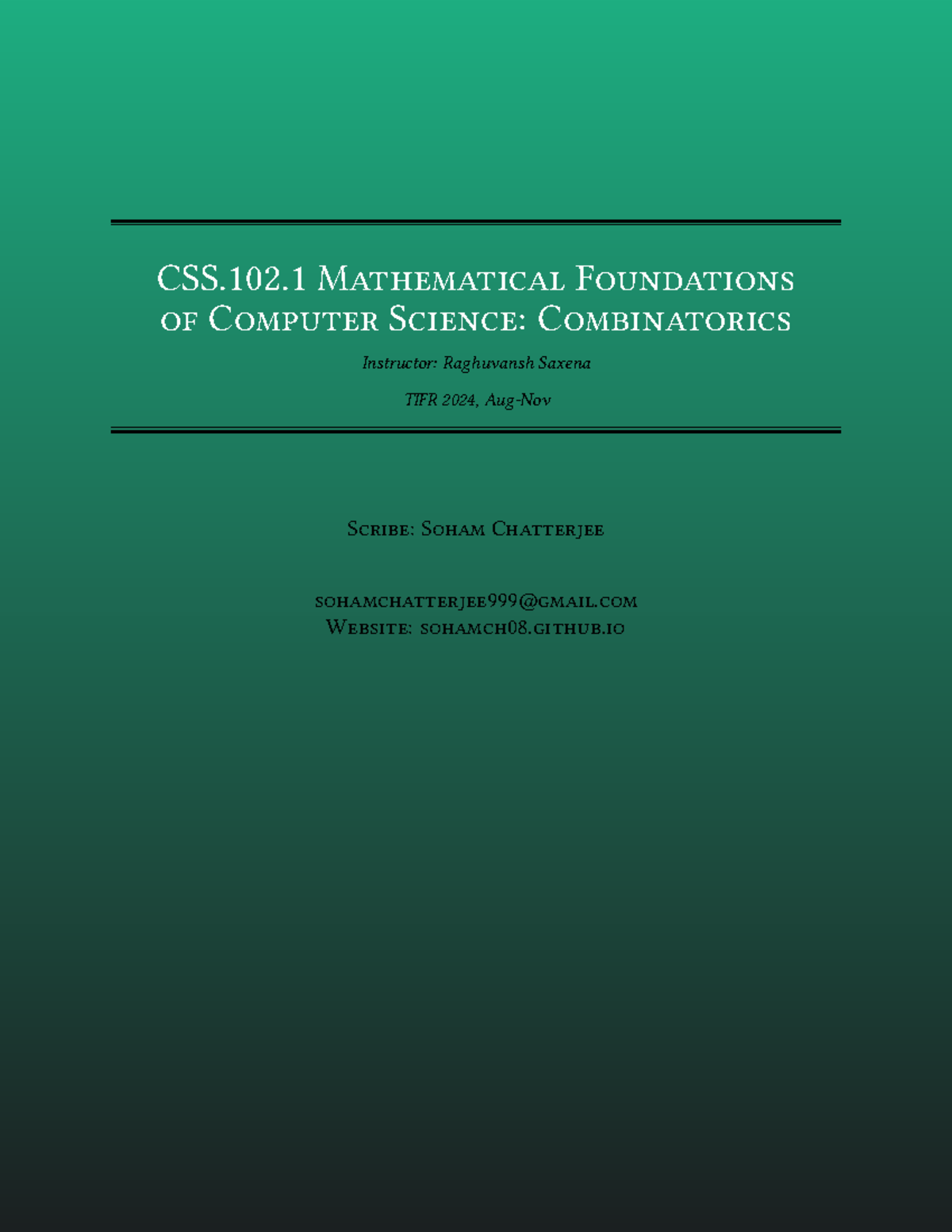 CSS.102.1 Combinatorics: Mathematical Foundations Notes - Studocu