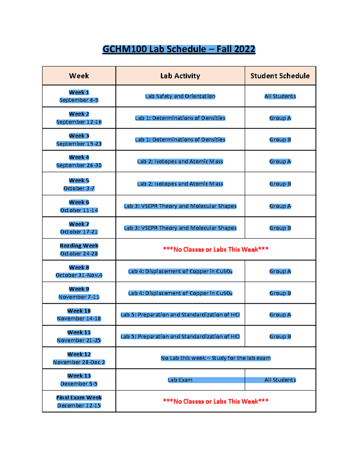GCHM100 Lab Schedule (Fall 2022).pdf copy - GCHM1 0 0 Lab Schedule ʹ ...