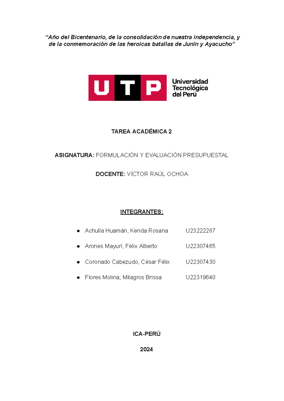 TA2 Formulación y Evaluación Presupuestal: Proyecto Jugo Manía E.I.R. - Studocu