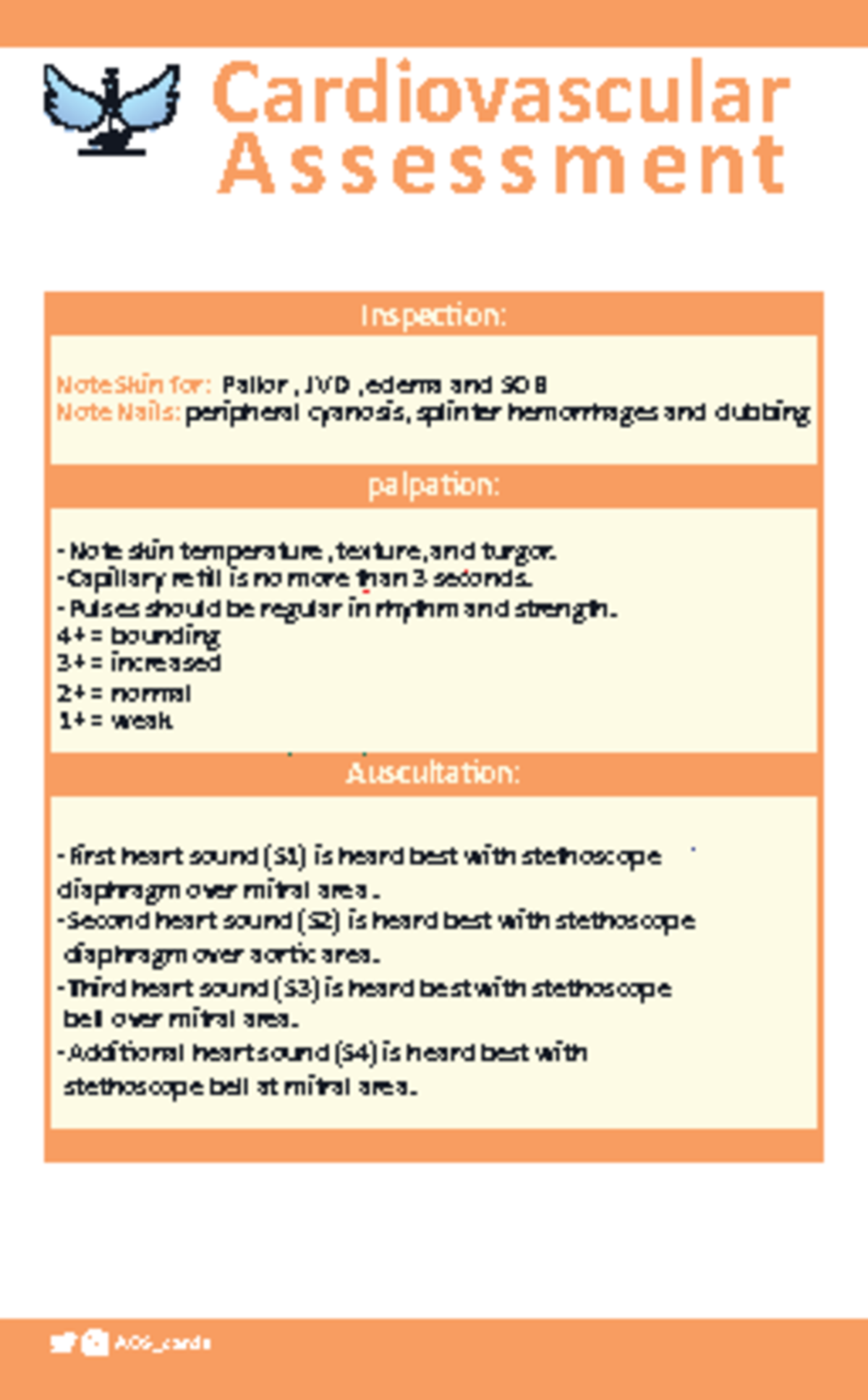 Cardiovascular Assessment Notes: Key Findings & Heart Sounds (AOS_cards ...