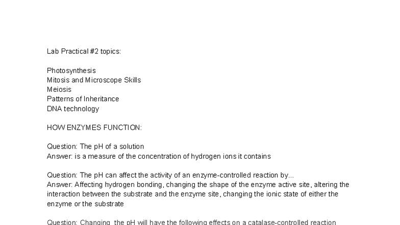 Biology Lab Practical #2: Photosynthesis, Mitosis, Meiosis & Enzymes ...