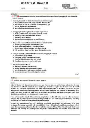 New Password B1+ UT 8A - Unit 8 Test | Group A Name ...