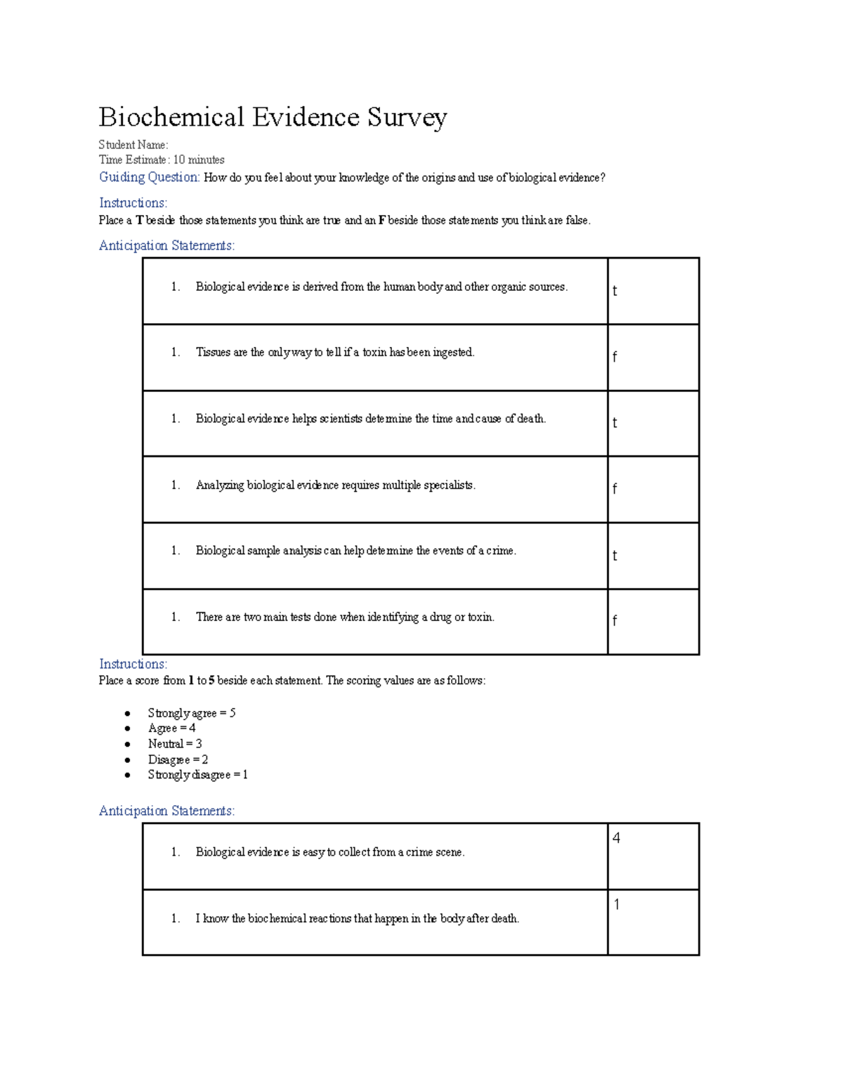 Untitled document - Biochemical Evidence Survey - Biochemical Evidence ...