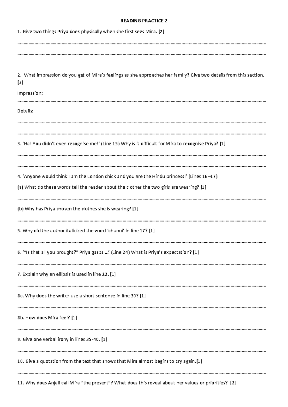 Reading Practice 2: Analyzing Priya and Mira's Encounter - Studocu