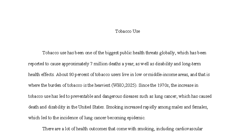 Tobacco Use and Public Health: Milestone Project PHE 525 - Studocu
