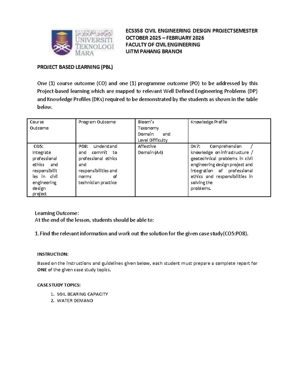 ECS358 Civil Engineering Design Project PBL Instructions (Oct 2025 ...