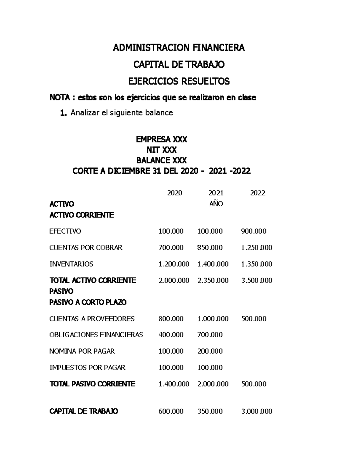 Ejercicios Resueltos de Capital de Trabajo - FIN 301 - Studocu