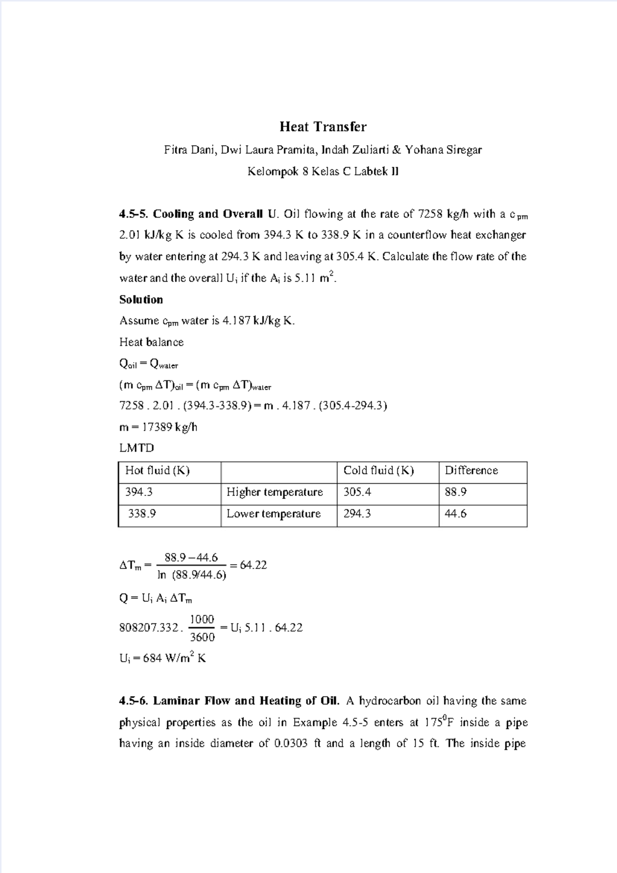 Heat Transfer Calculations - ENGG 1010 Lab Report Insights - Studocu