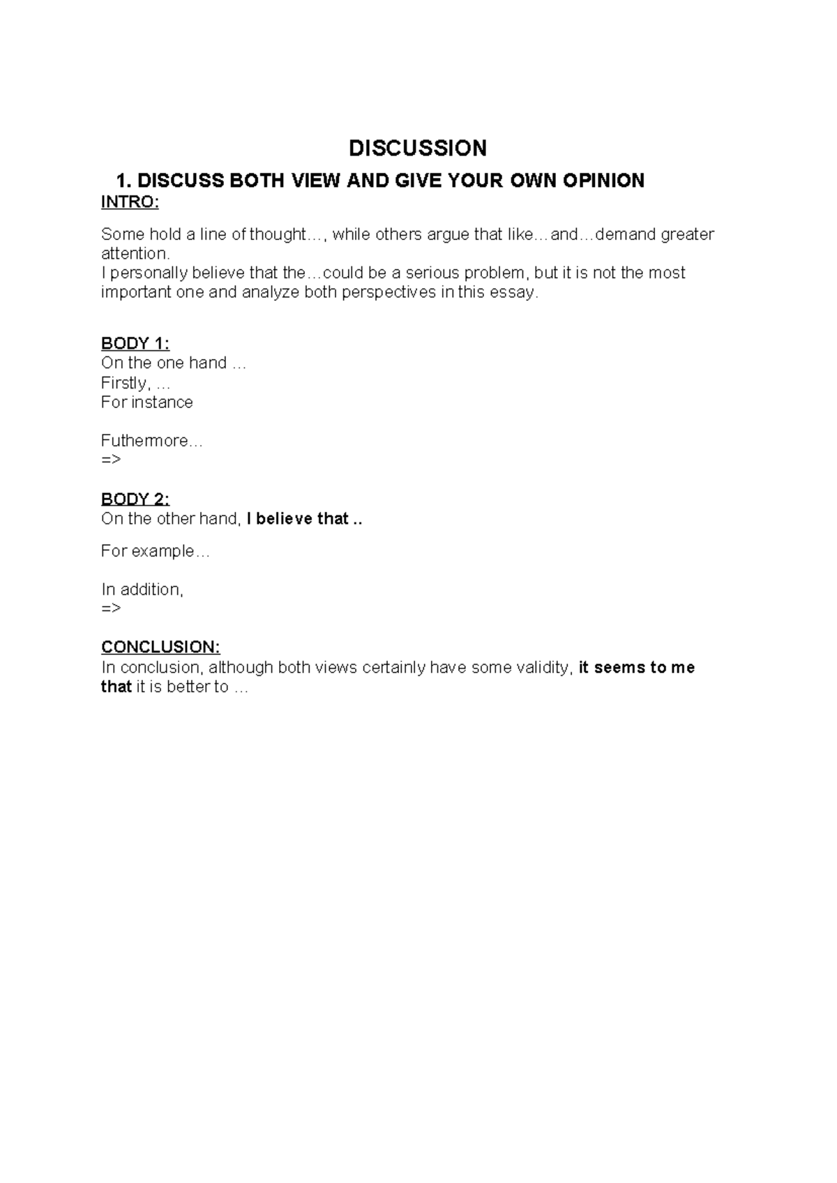 IELTS Writing Task 2: Discussion Essay Template - Studocu