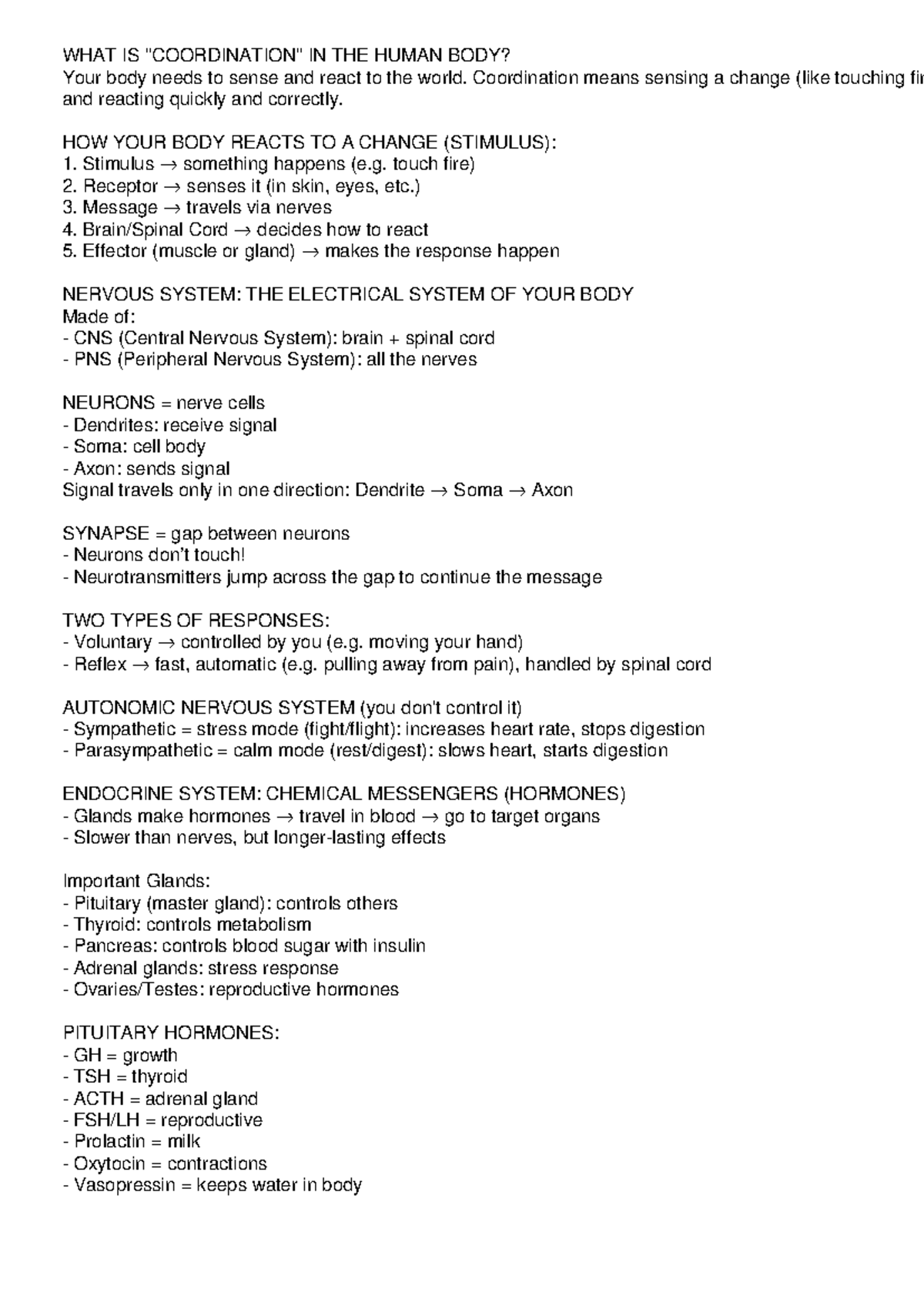 Ultimate Coordination and Nervous System Study Guide (BIO 101) - Studocu