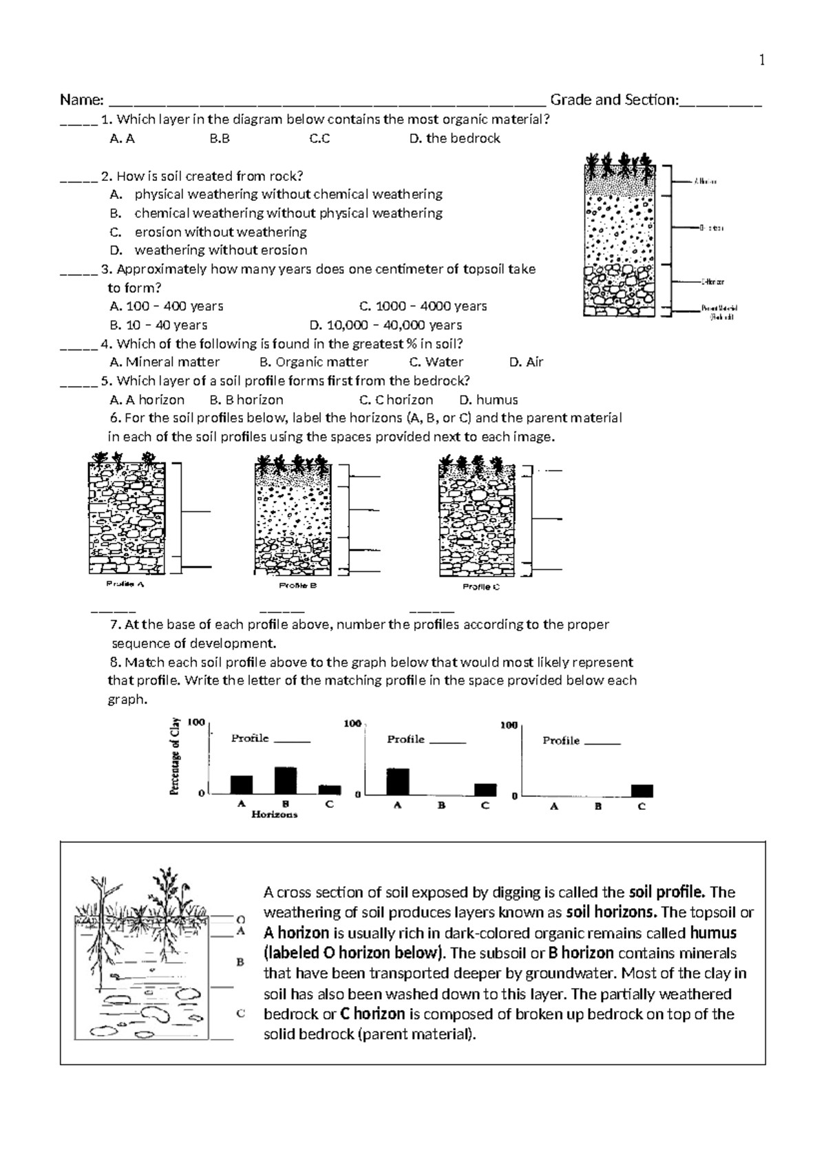 Soil Worksheet for Grade 4: Understanding Soil Layers and Composition ...
