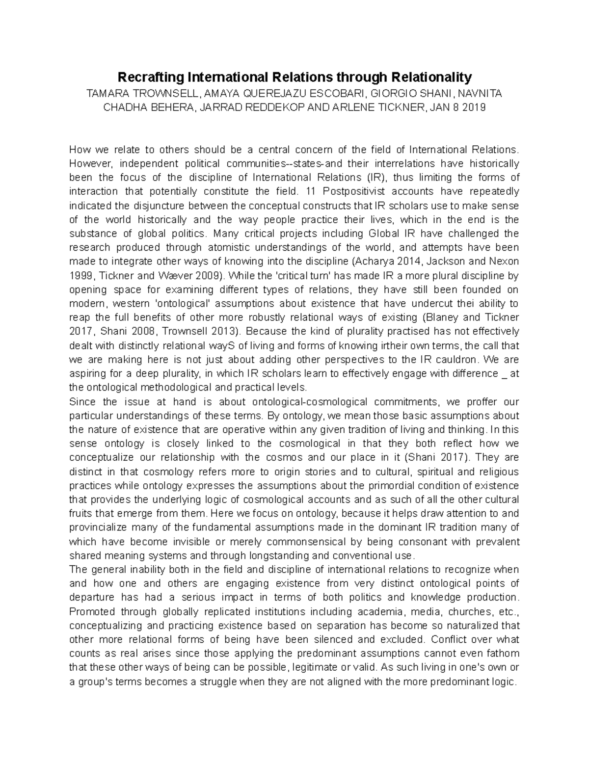 Recrafting International Relations: Embracing Relationality in IR - Studocu