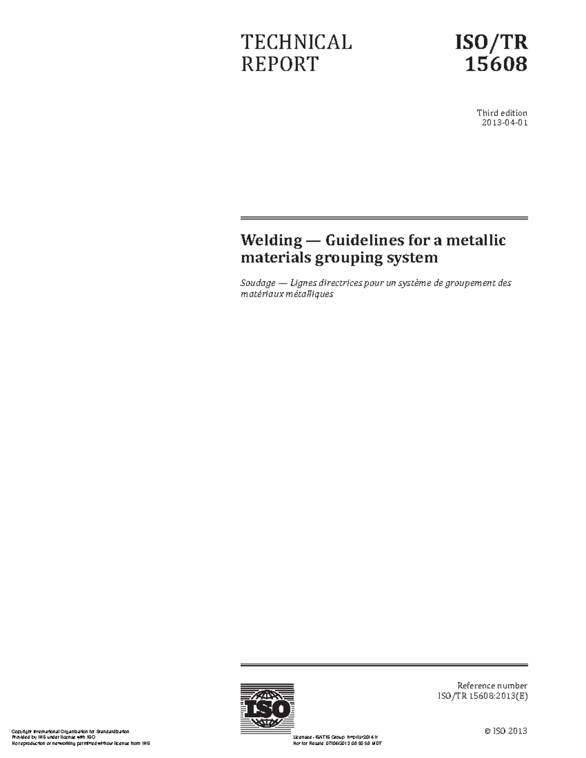 ISO-TR-15608 - WERW - © ISO 2013 Welding — Guidelines for a metallic ...