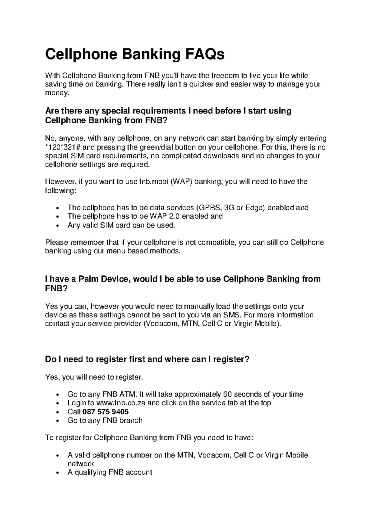 FNB Cellphone Banking FAQs: Your Guide to Mobile Banking Services - Studocu