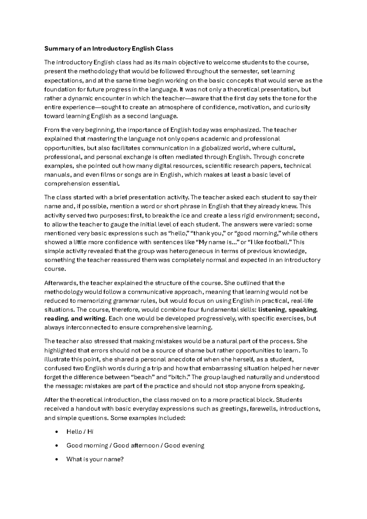 ENG101: Summary of Introductory English Class Dynamics and Learning ...