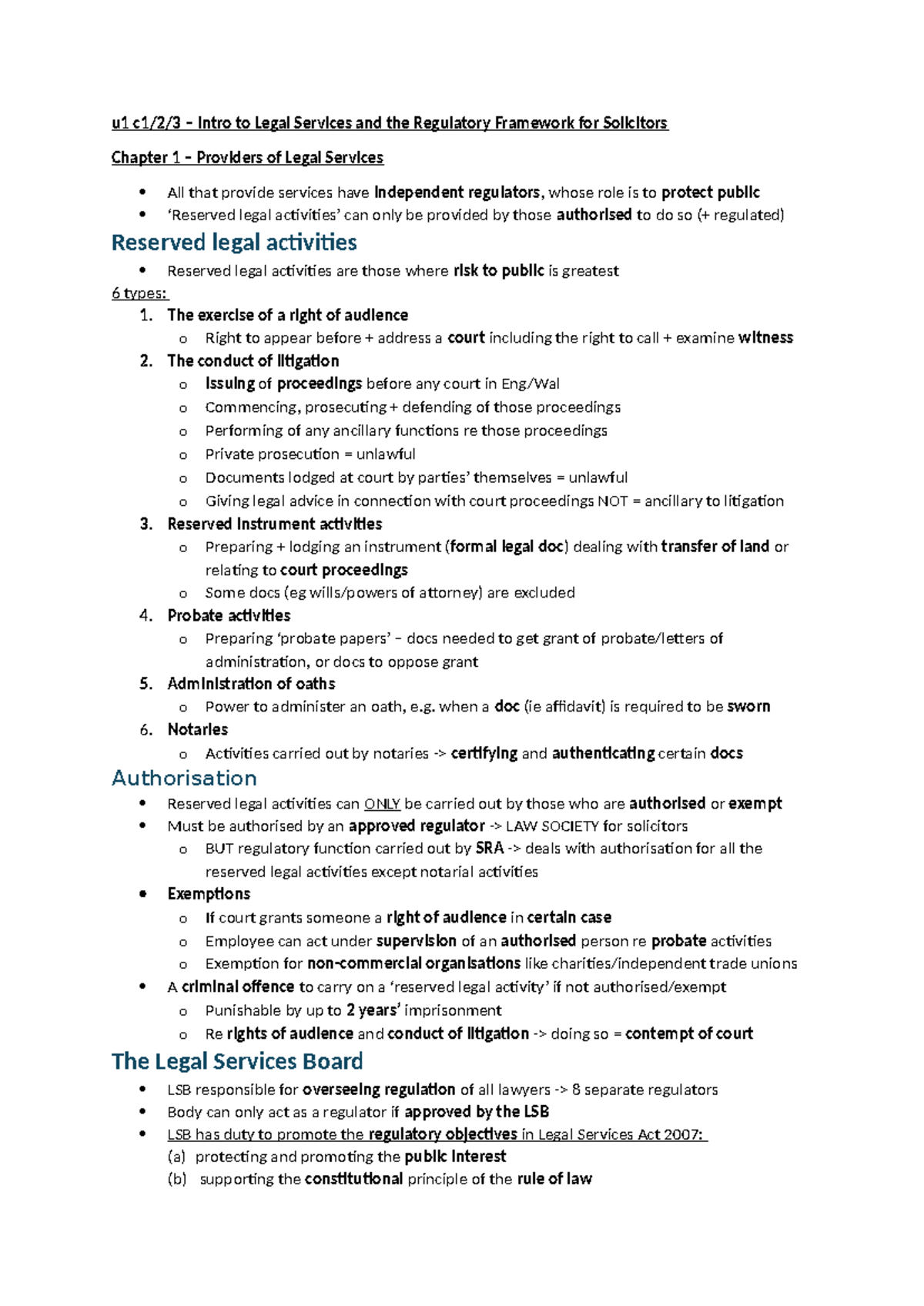 U1 c1,2,3 – Intro to Legal Services and the Regulatory Framework for ...