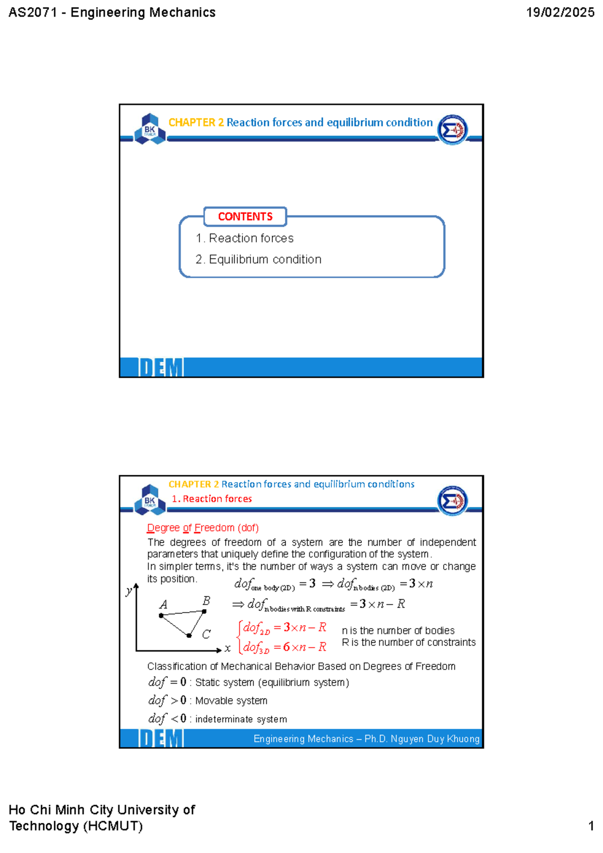 AS2071 Engineering Mechanics: CHAPTER 2 - Reaction Forces & Equilibrium ...