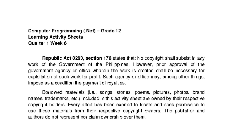 TVL-ICT-CP.NET Grade 12 Learning Activity Sheet Q1 W6: HTML & CSS ...