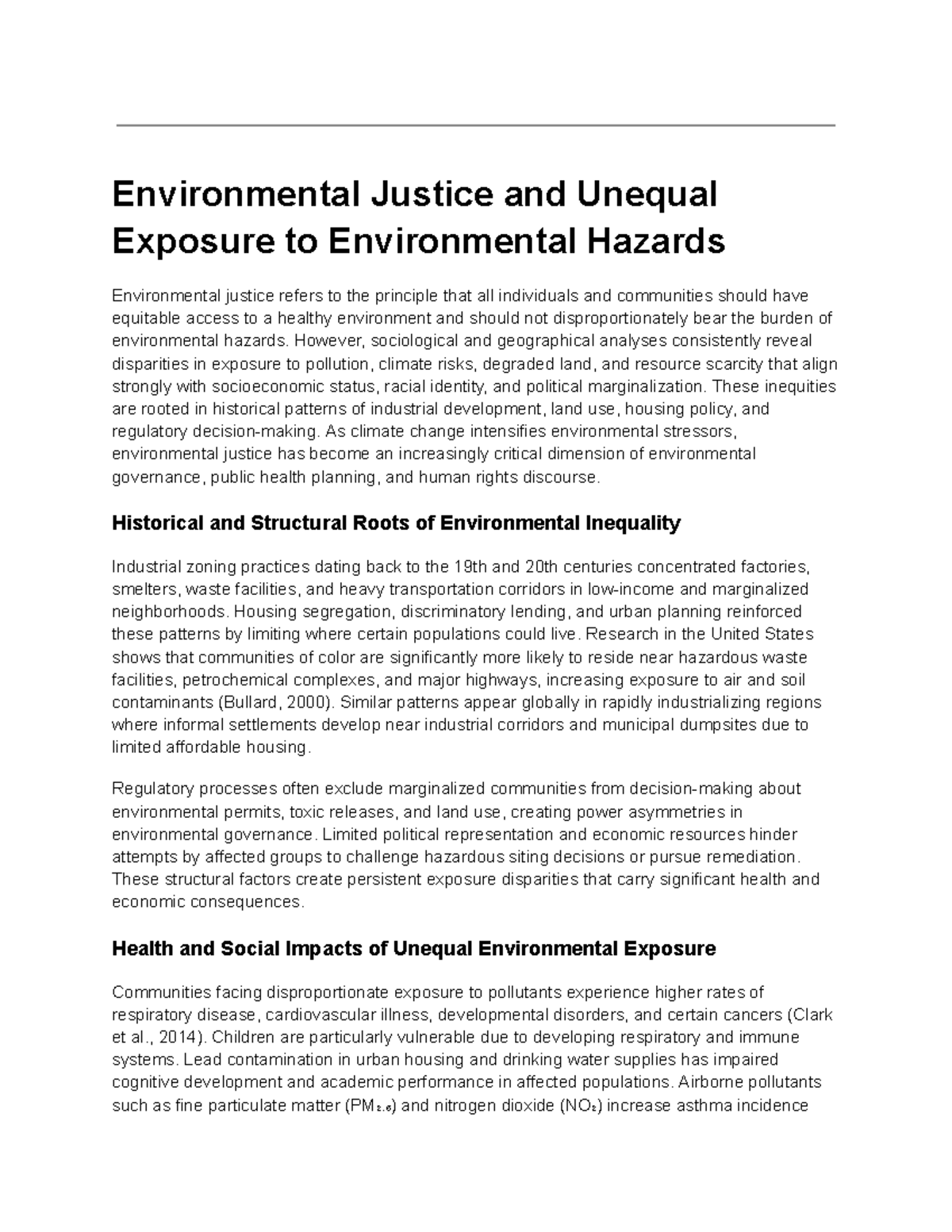 Environmental Justice and Health Disparities: A Critical Analysis - Studocu