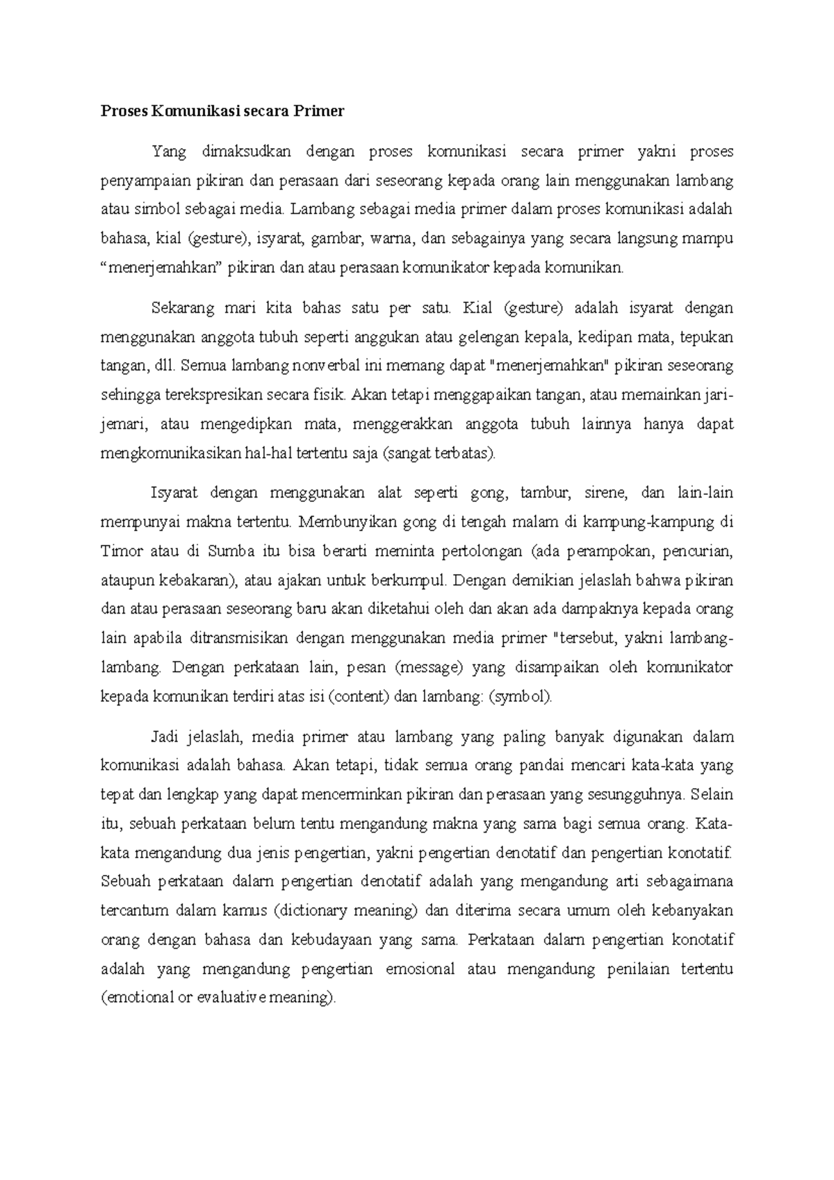 Proses Komunikasi Primer & Sekunder: Analisis dan Contoh - Studocu