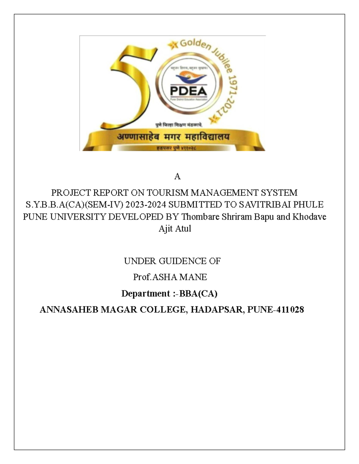 Project Report on Tourism Management System - BBA(CA) SEM-IV - Studocu