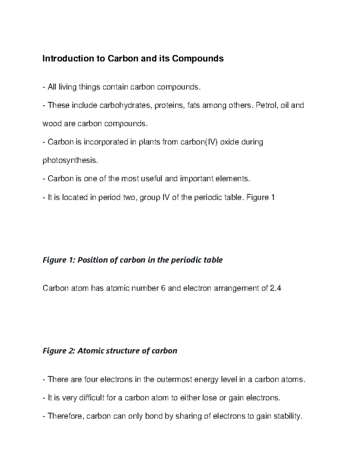 Carbon and it's compounds - Introduction to Carbon and its Compounds ...
