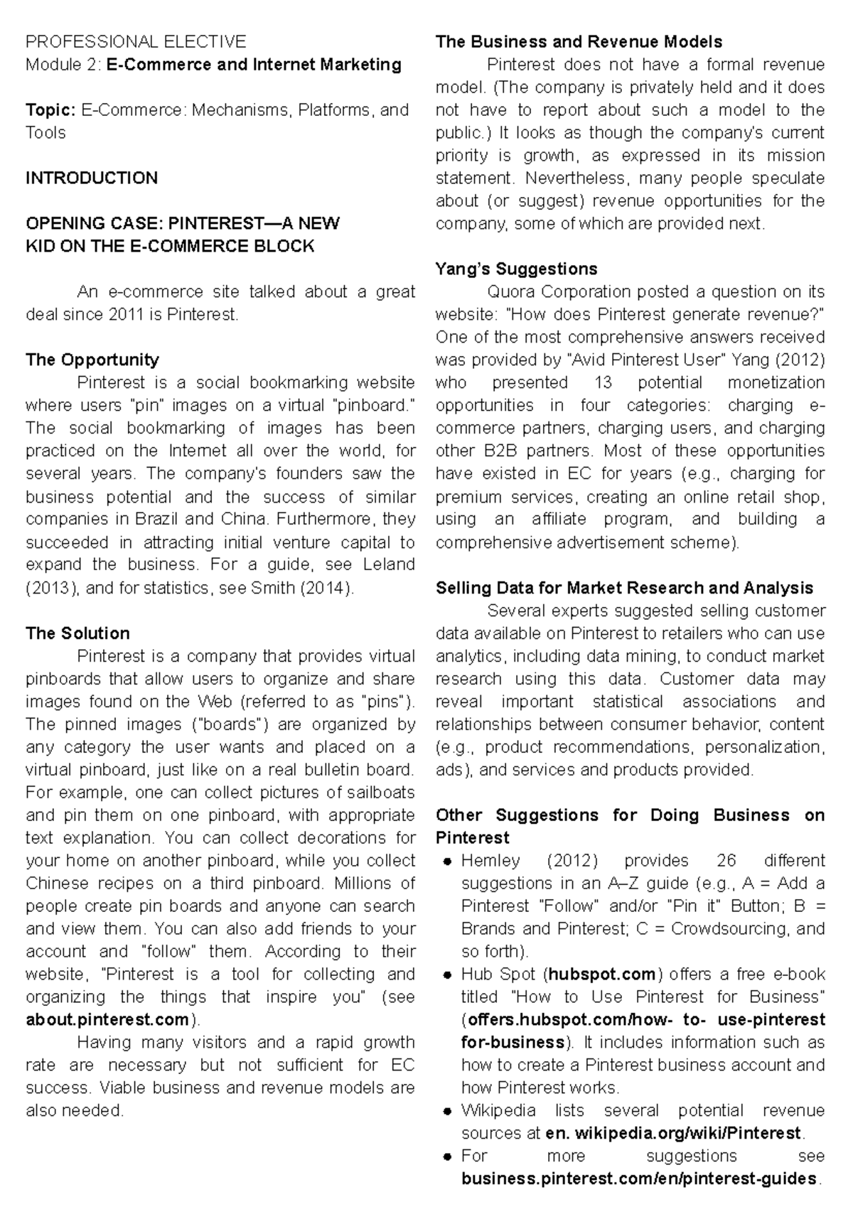 Professional Elective 2: Module 2 - E-Commerce and Internet Marketing Insights - Studocu