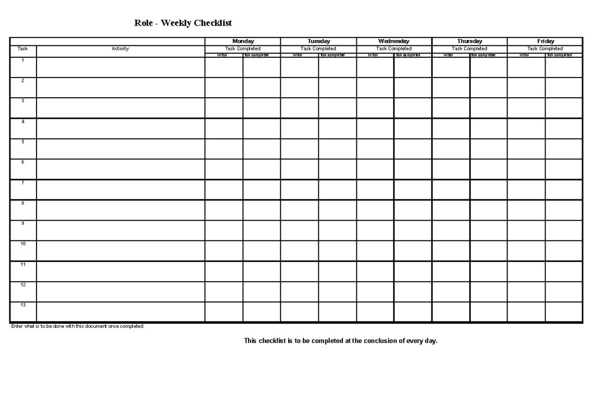 Checklist-template-14 - Role - Weekly Checklist Monday Tuesday ...