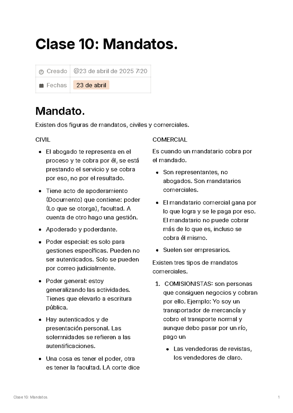 Clase 10: Mandatos Civiles y Comerciales - Resumen y Conceptos Clave ...