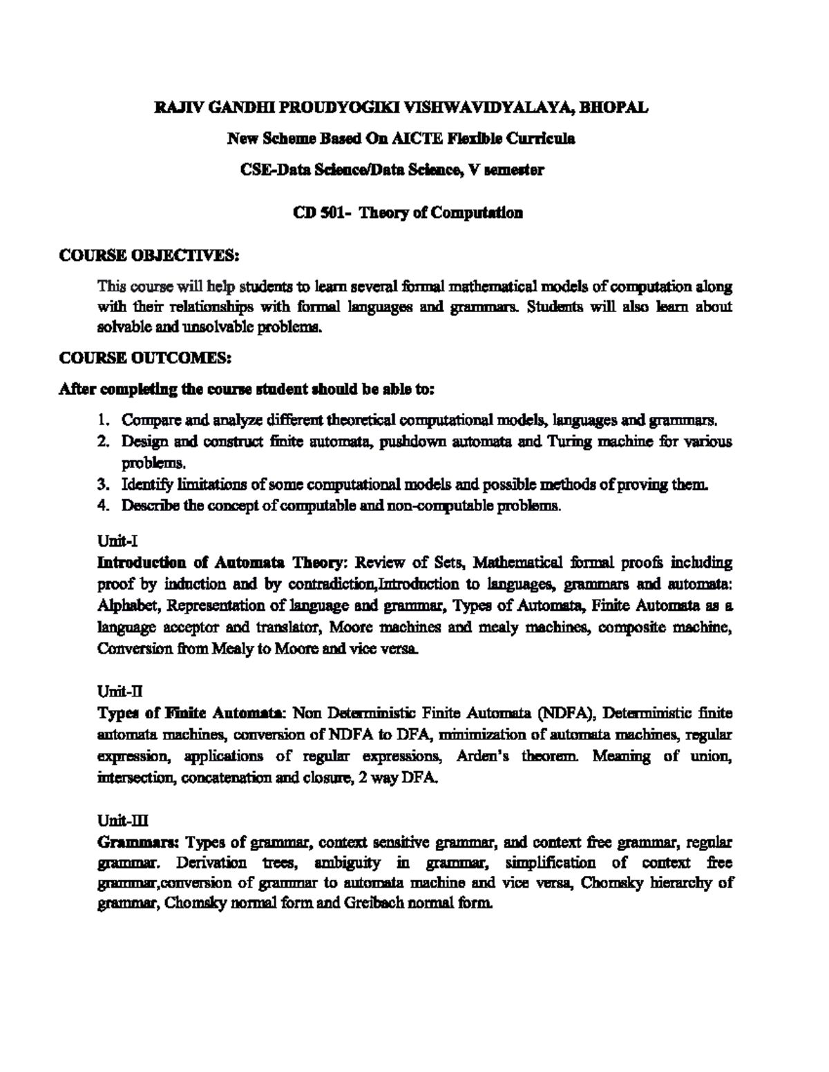 TOC - PLESW: Theory of Computation Course Overview and Objectives - Studocu