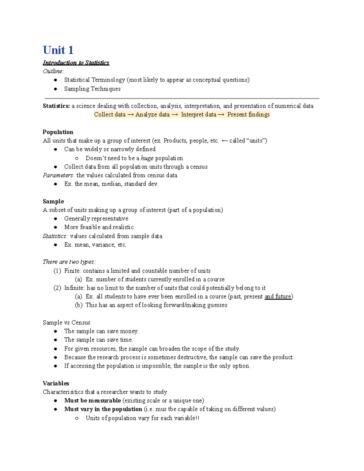 Statistics 2242: Unit 1 - Intro to Statistical Terminology & Sampling ...