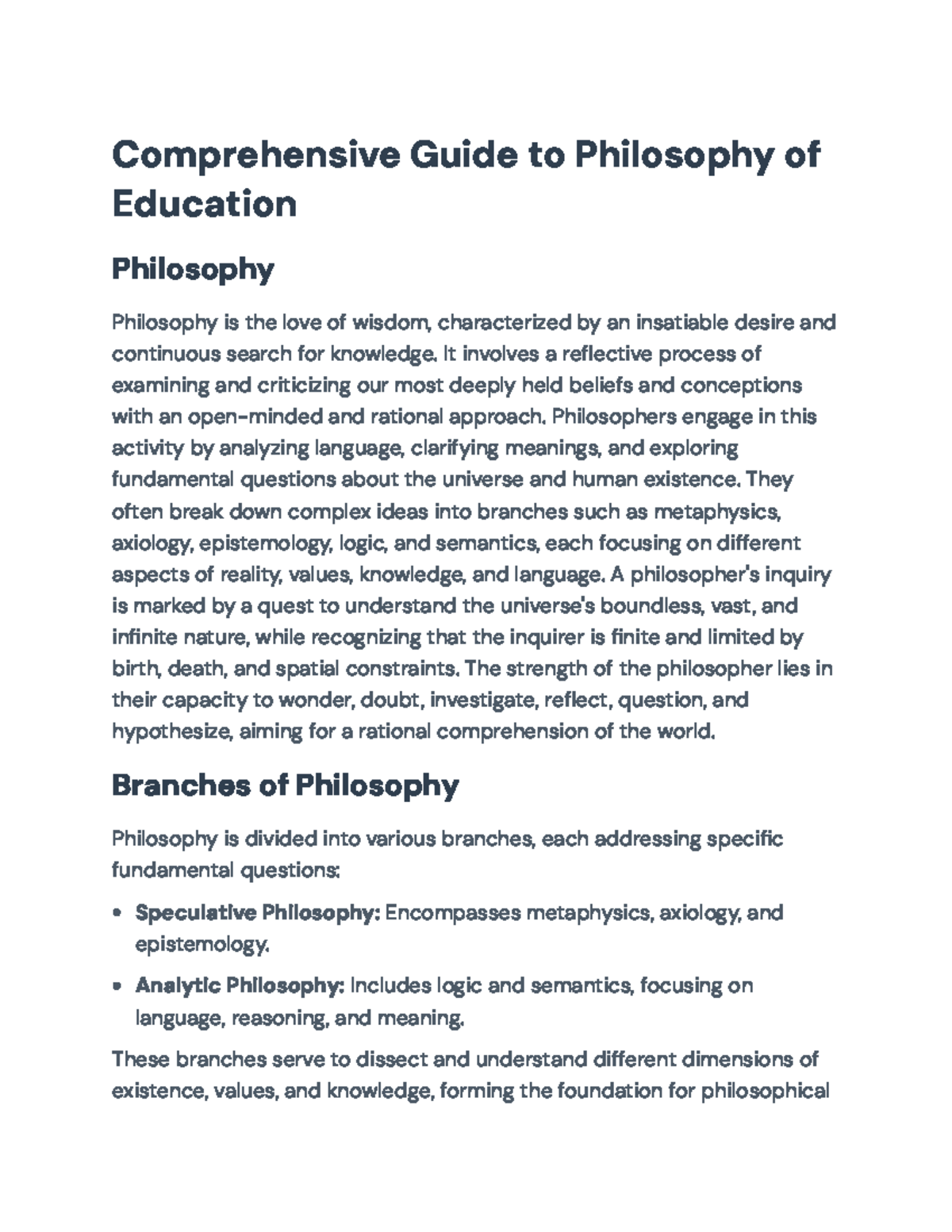 Comprehensive Final Exam Notes on Philosophy of Education (PHIL 101 ...