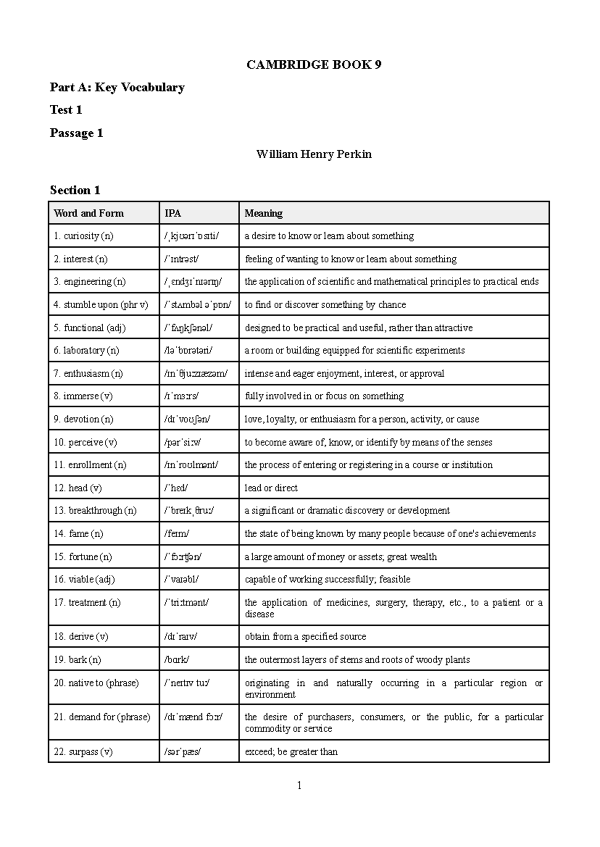 CAMBRIDGE BOOK 9 Part A: Key Vocabulary Test 1 & Exercises - Studocu