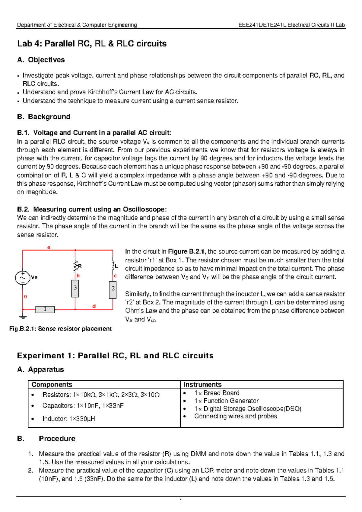 Lab 4: Analysis of Parallel RC, RL & RLC Circuits (ENG 101) - Studocu