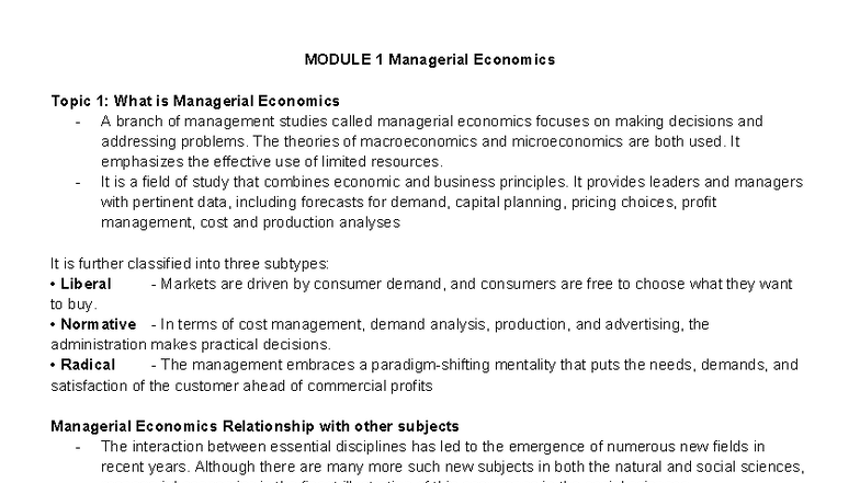 MODULE 1: Introduction to Managerial Economics and Decision-Making ...