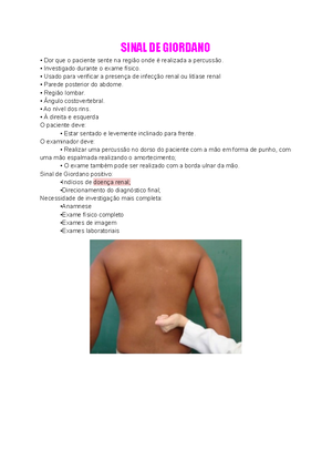 Sinal de Giordano - O sinal de Giordano é positivo quando , durante a ...