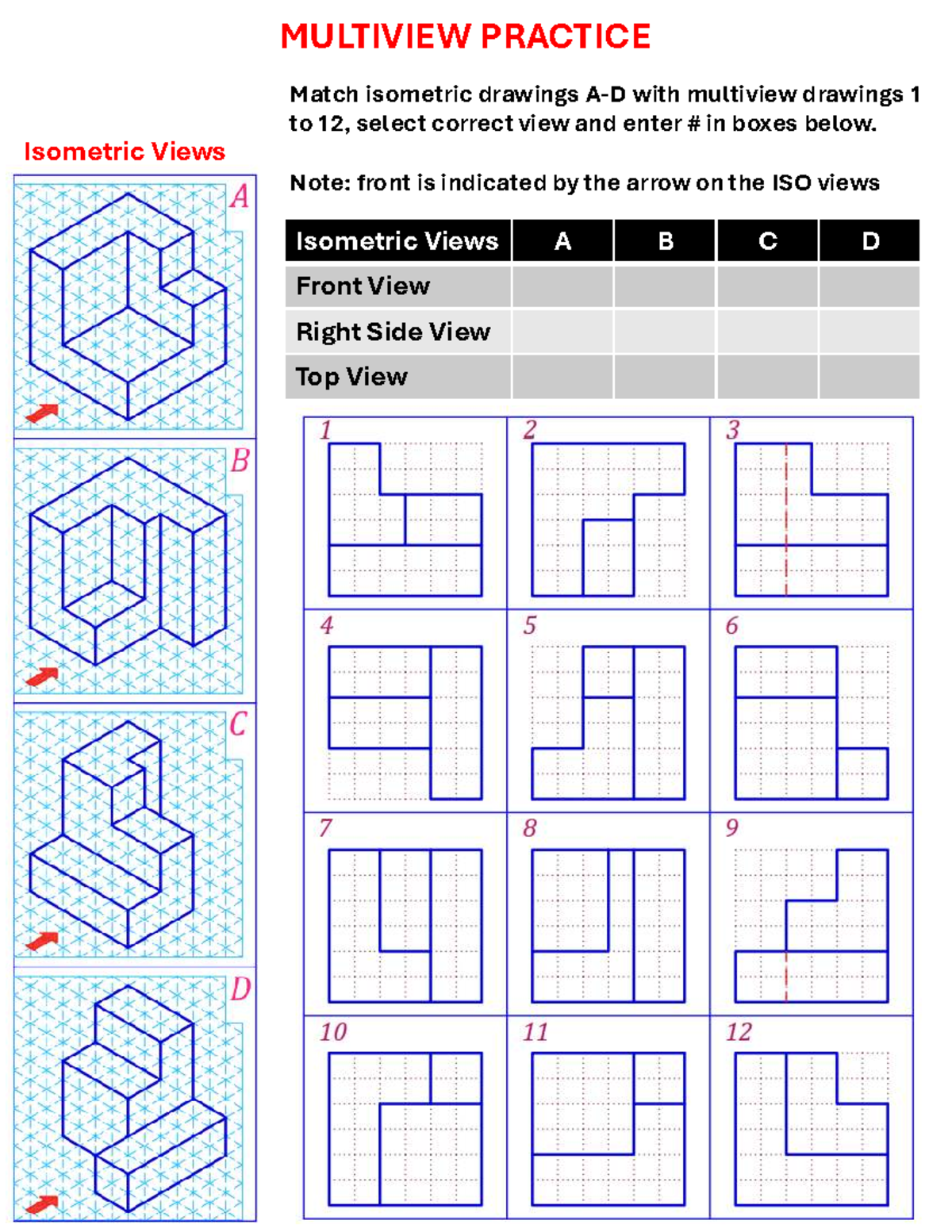 MV Practice: Isometric vs. Multiview Drawings Worksheets 1-4 - Studocu