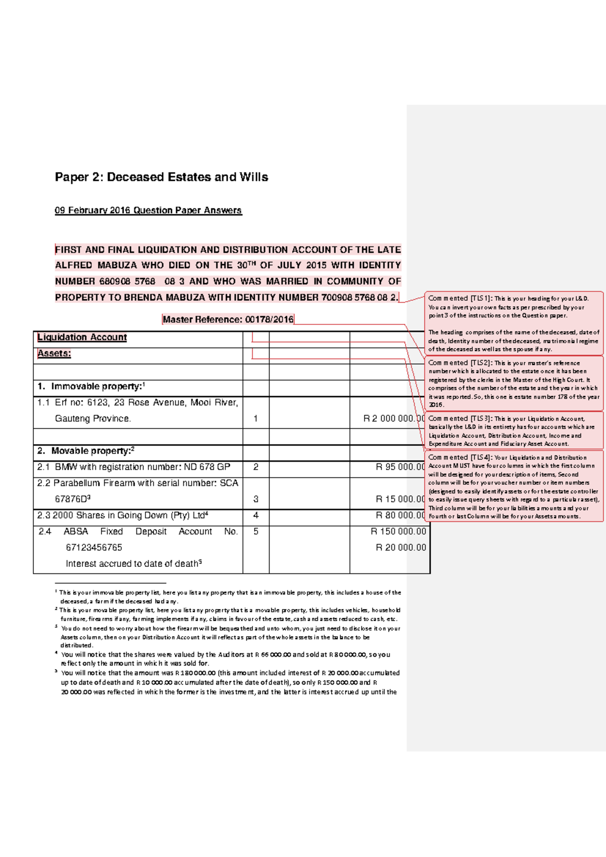 Paper 2: Final Liquidation & Distribution Account for Alfred Mabuza ...