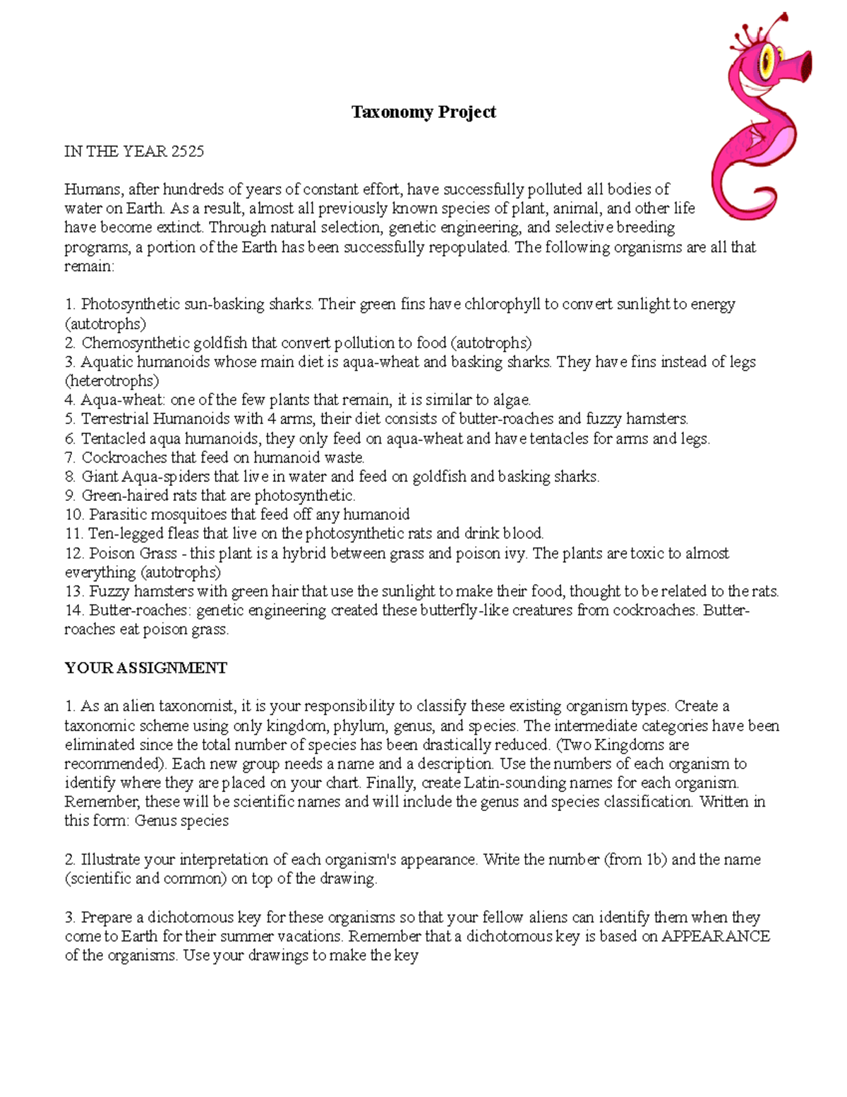 Taxonomy Project - Alien Organisms Classification Assignment - Studocu