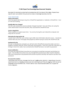 Project Two Milestone IT202 - 1 IT 202 Project Two Knowledge Base ...