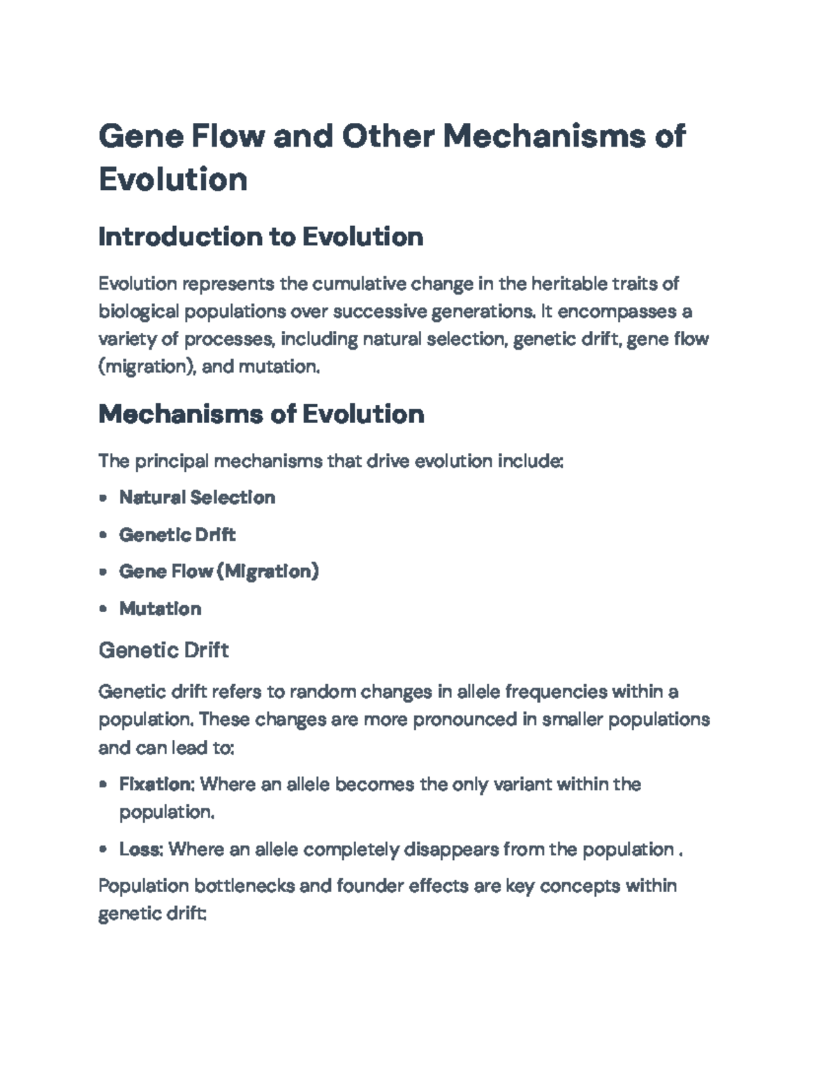 Understanding Evolution: Mechanisms of Natural Selection, Drift, & Gene Flow - Studocu