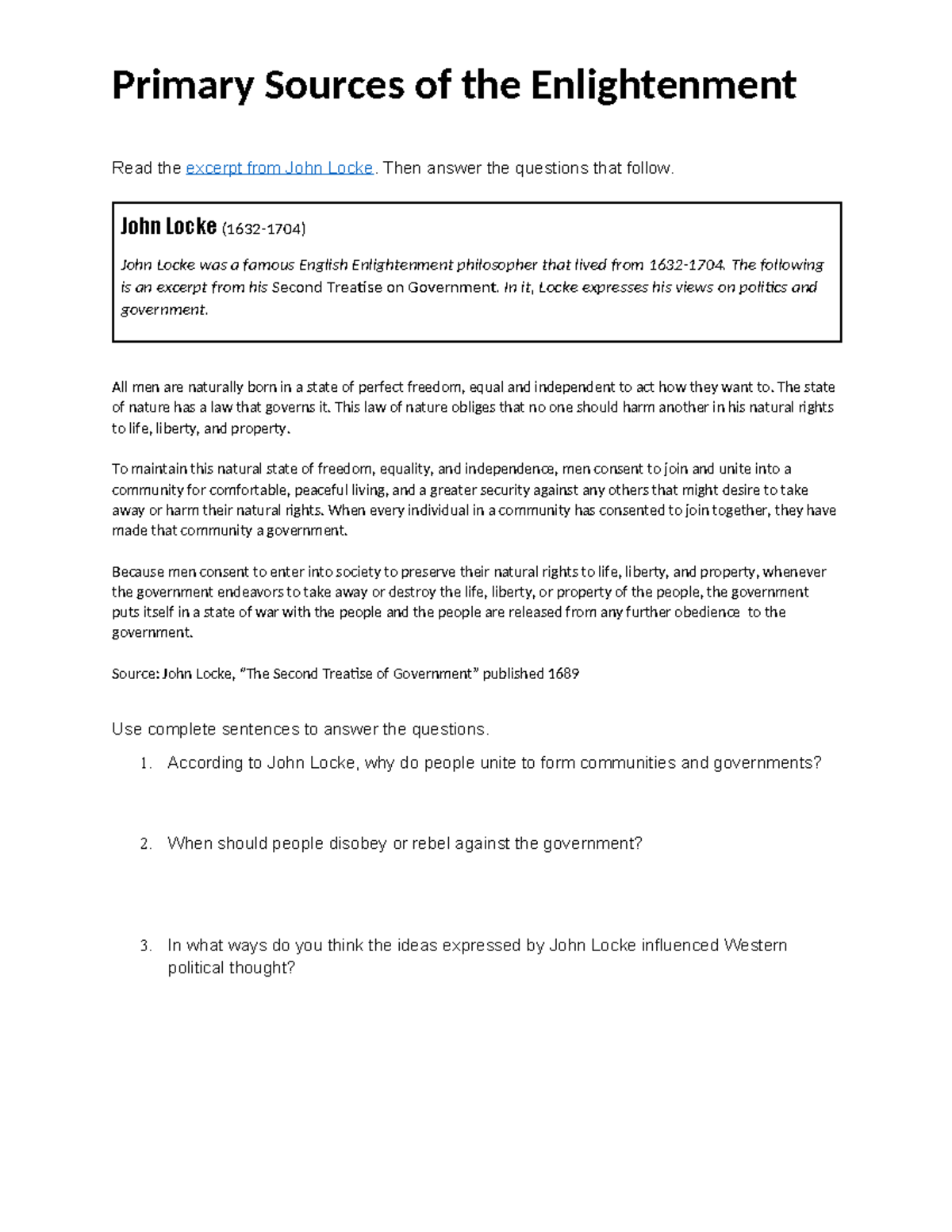 Enlightenment Thinkers Assignment: Key Ideas & Philosophies - Studocu