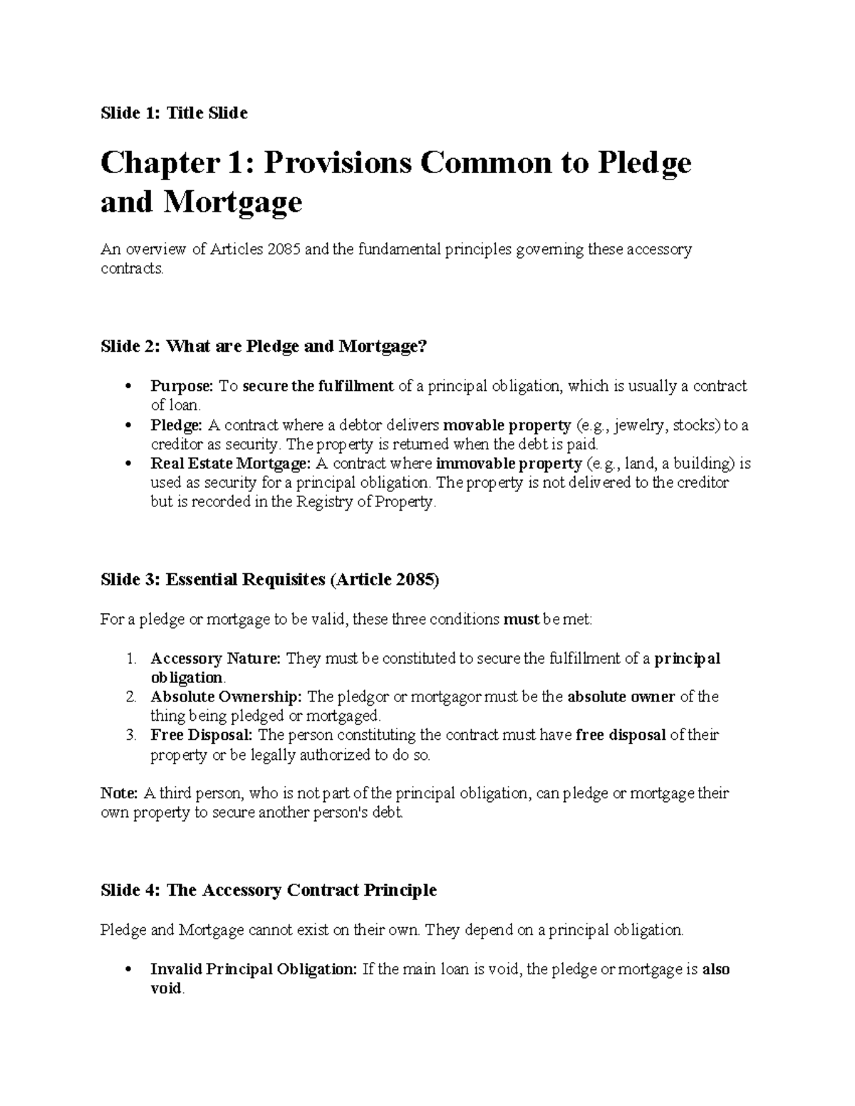 Chapter 1: Pledge and Mortgage Overview (Course Code: 012449) - Studocu