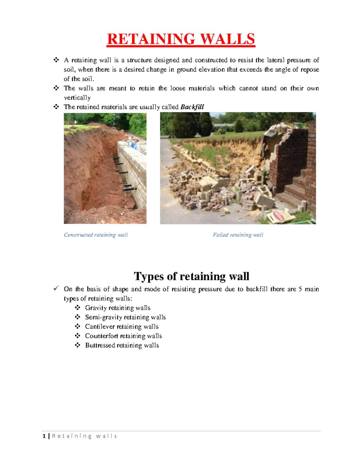 2. Retaining Walls: Types, Failures, and Calculations for Stability ...