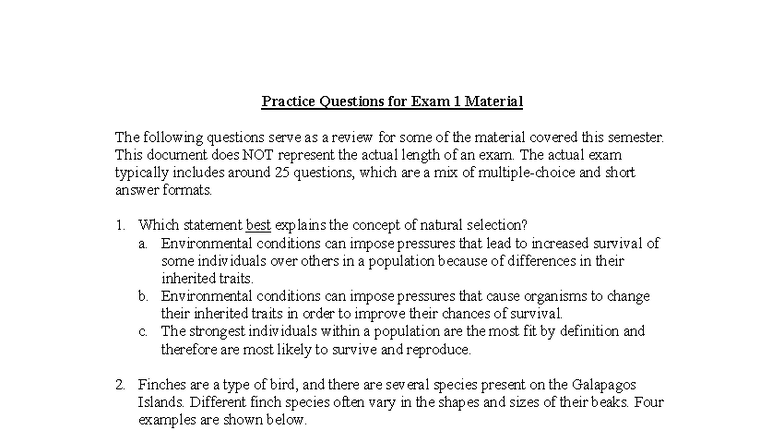 Exam 1 Practice Questions for Evolutionary Biology (BIO 101) - Studocu