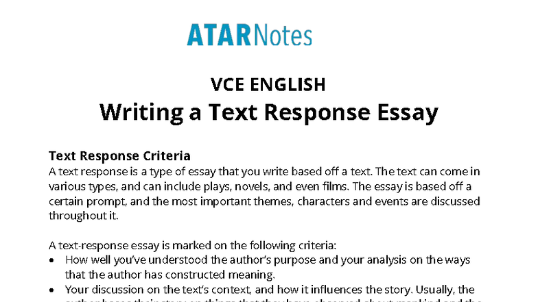 VCE English Text Response Essay Writing Guide - Studocu