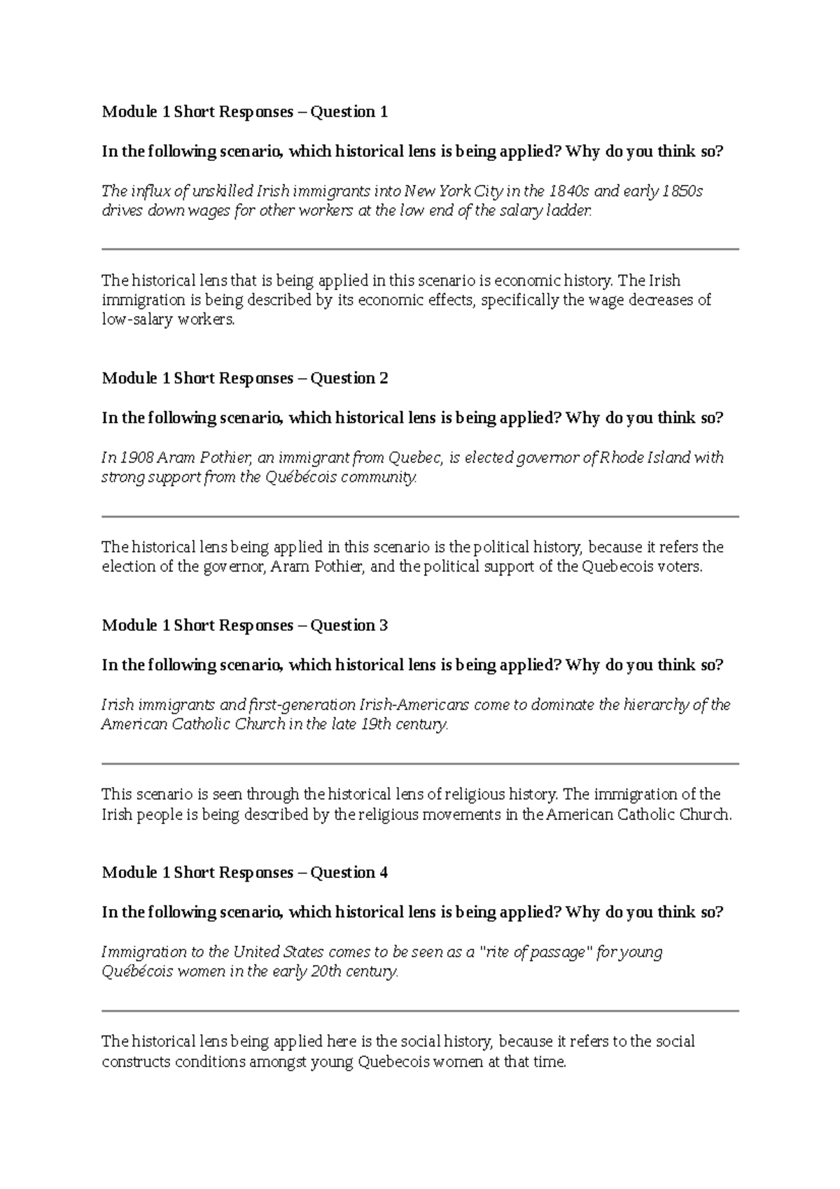 Module 1 Short Responses - Historical Lenses & Research Questions - Studocu