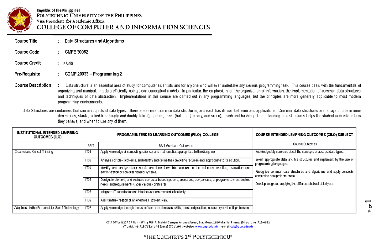 CMPE-30052 Data Structures and Algorithms Course Outline - Studocu