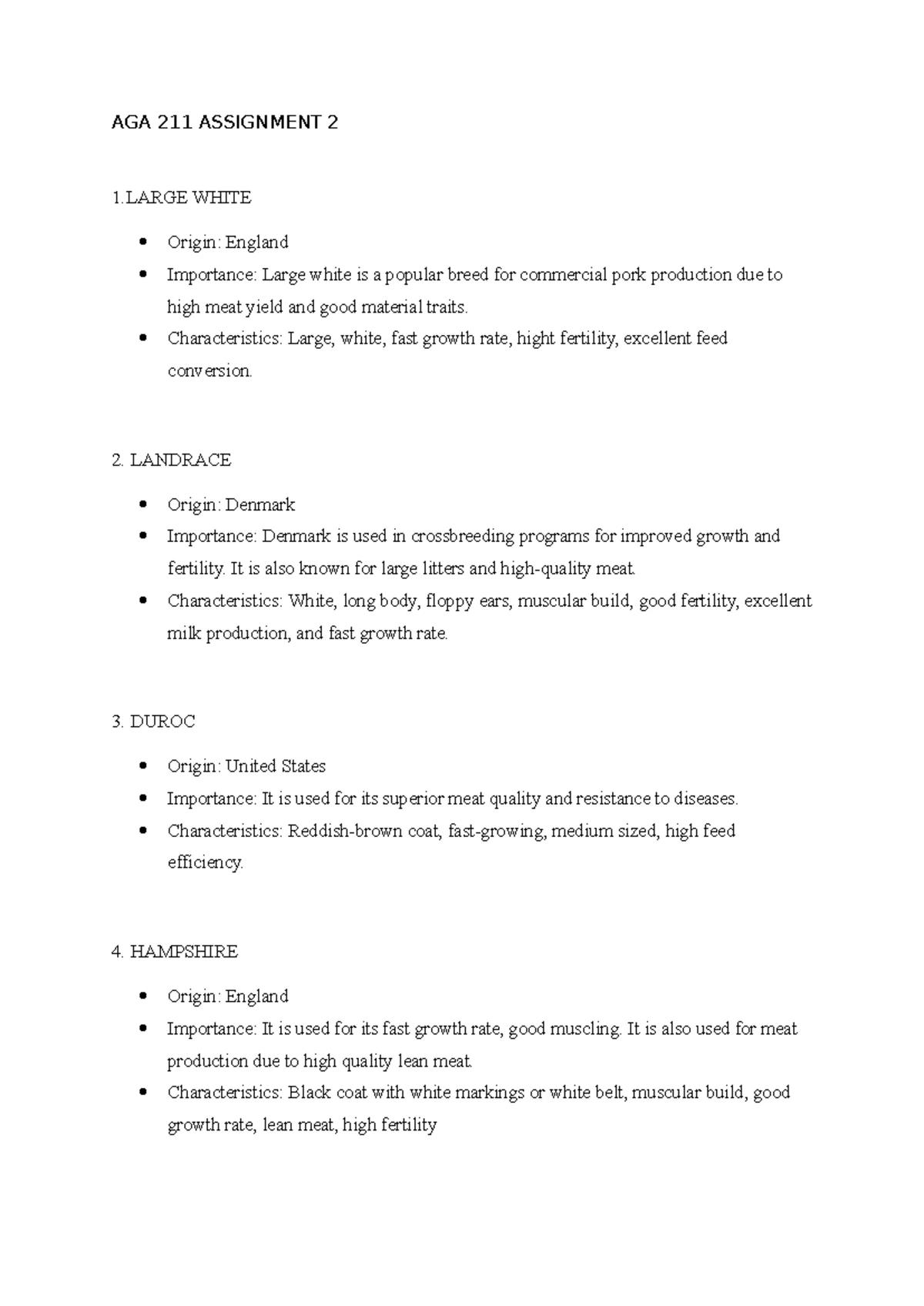 AGA 1 - Overview of Major Pig Breeds and Their Importance - Studocu